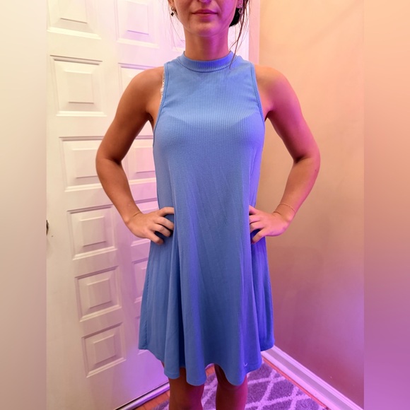 Dresses | Ribbed Blue High Neck Dress | Poshmark
